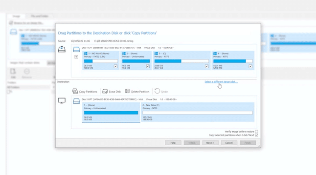 Managing Partitions in the Image Restore and Clone Wizards
