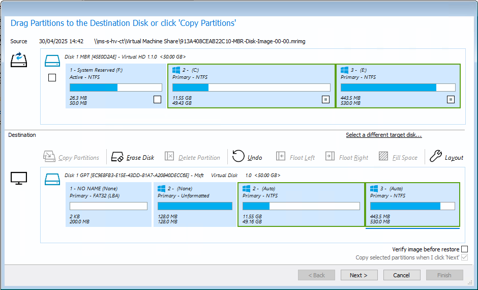 Restoring an MBR System Image to a GPT Disk