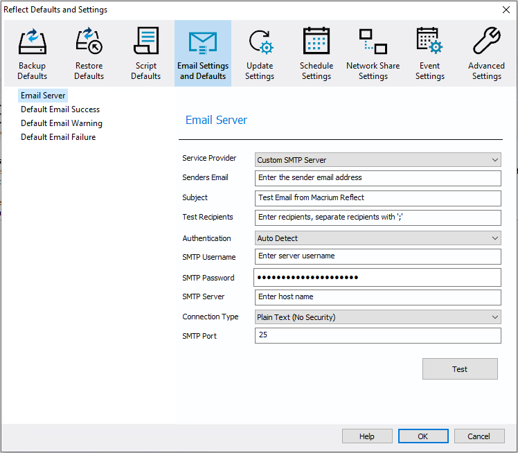 Email Settings and Defaults