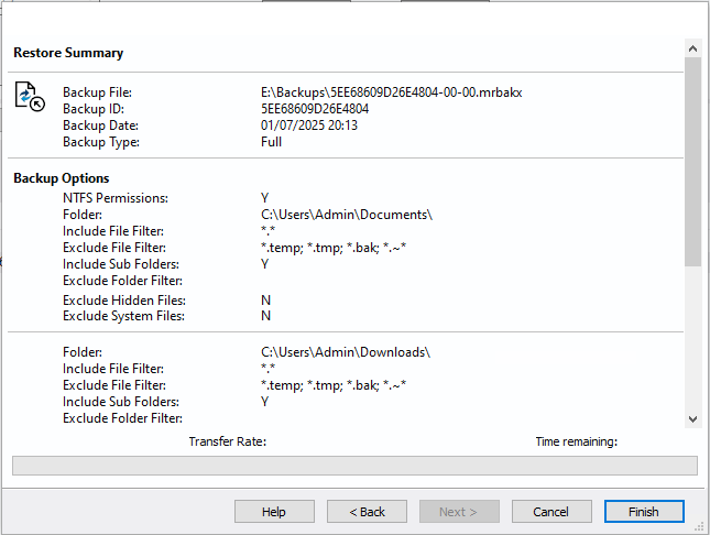 Restoring File and Folder Backups