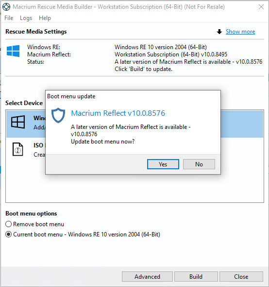 Updating Macrium Reflect X