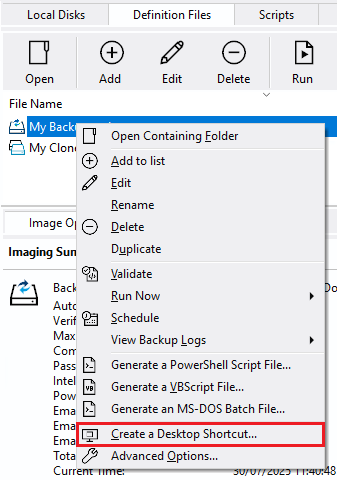 Creating a Desktop Shortcut to Run Backups