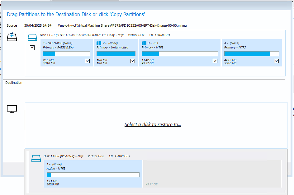 Restoring a GPT System Image to an MBR Disk