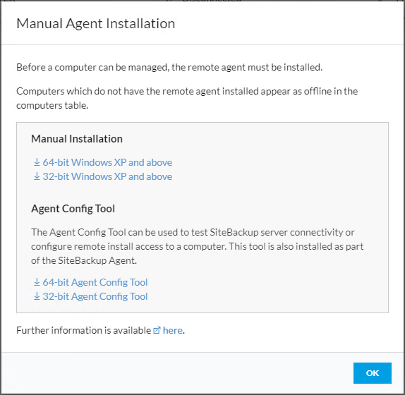 Installing the SiteBackup Agent Manually