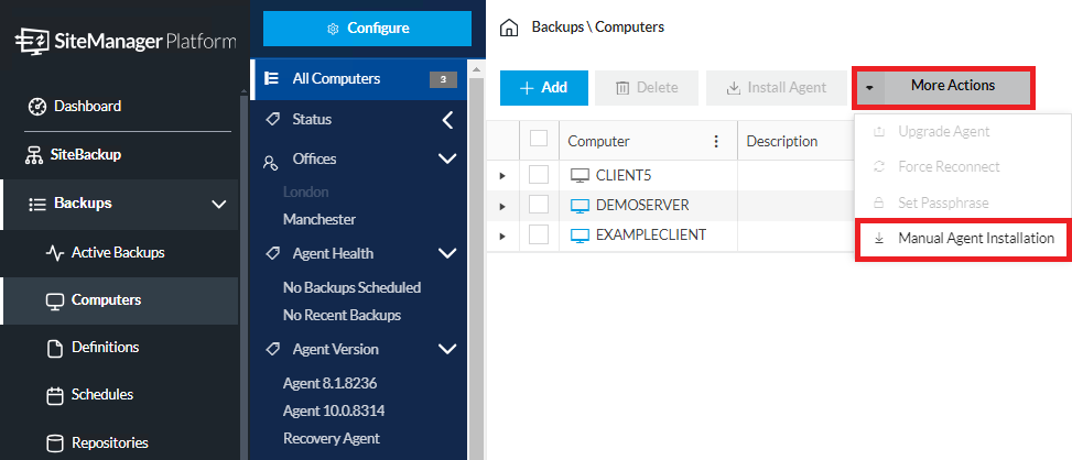 Installing the SiteBackup Agent Manually