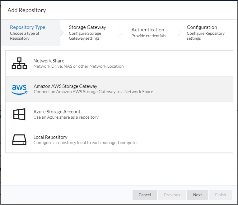 Creating an Amazon AWS Storage Gateway Repository