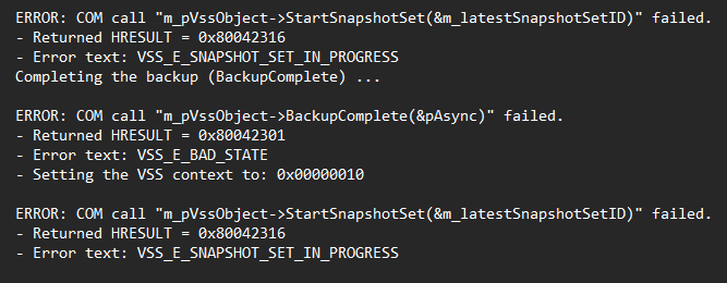 Troubleshooting Microsoft VSS Errors